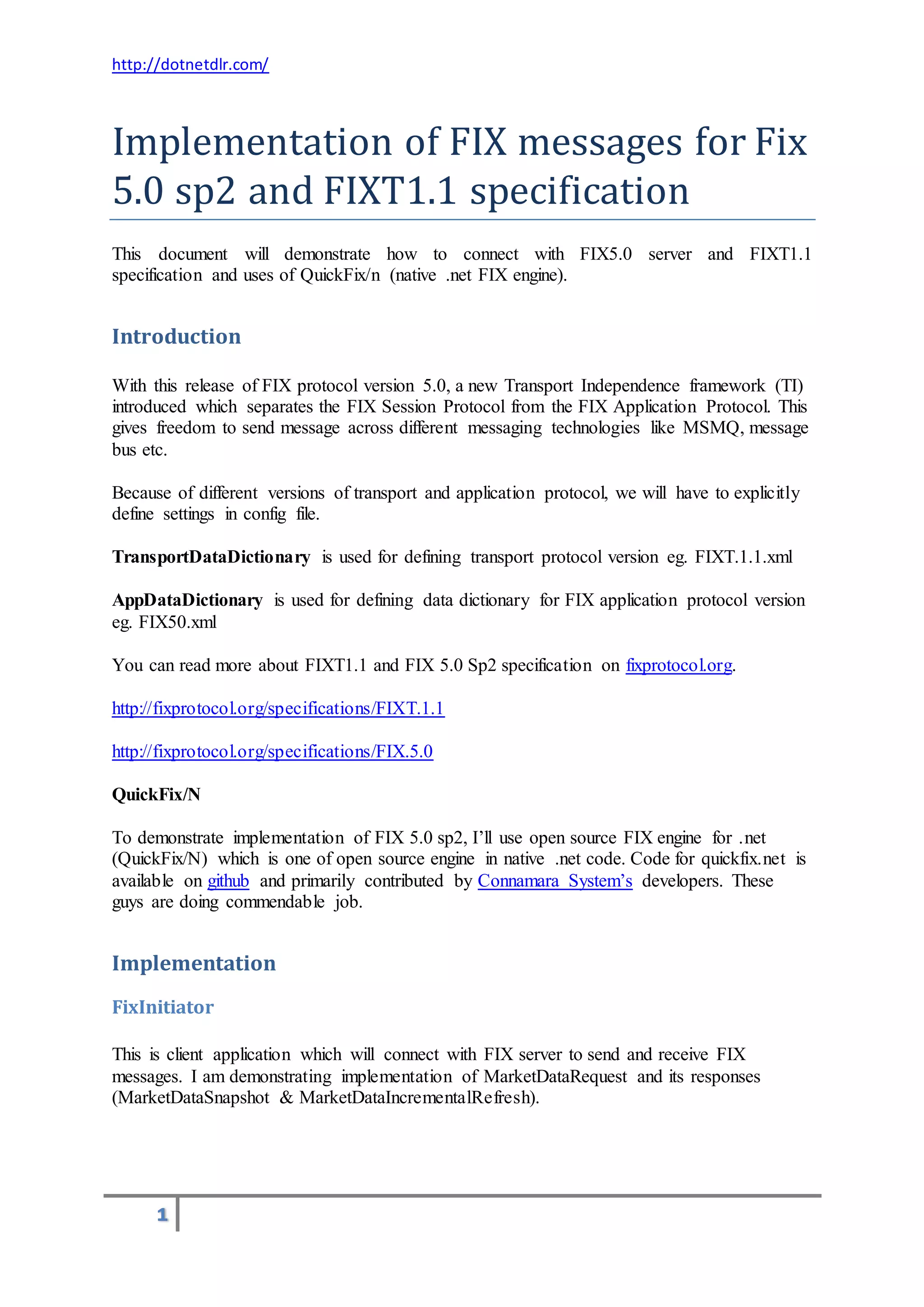 Implementation of fix messages for fix 5.0 sp2 and fixt1.1 specification | DOCX