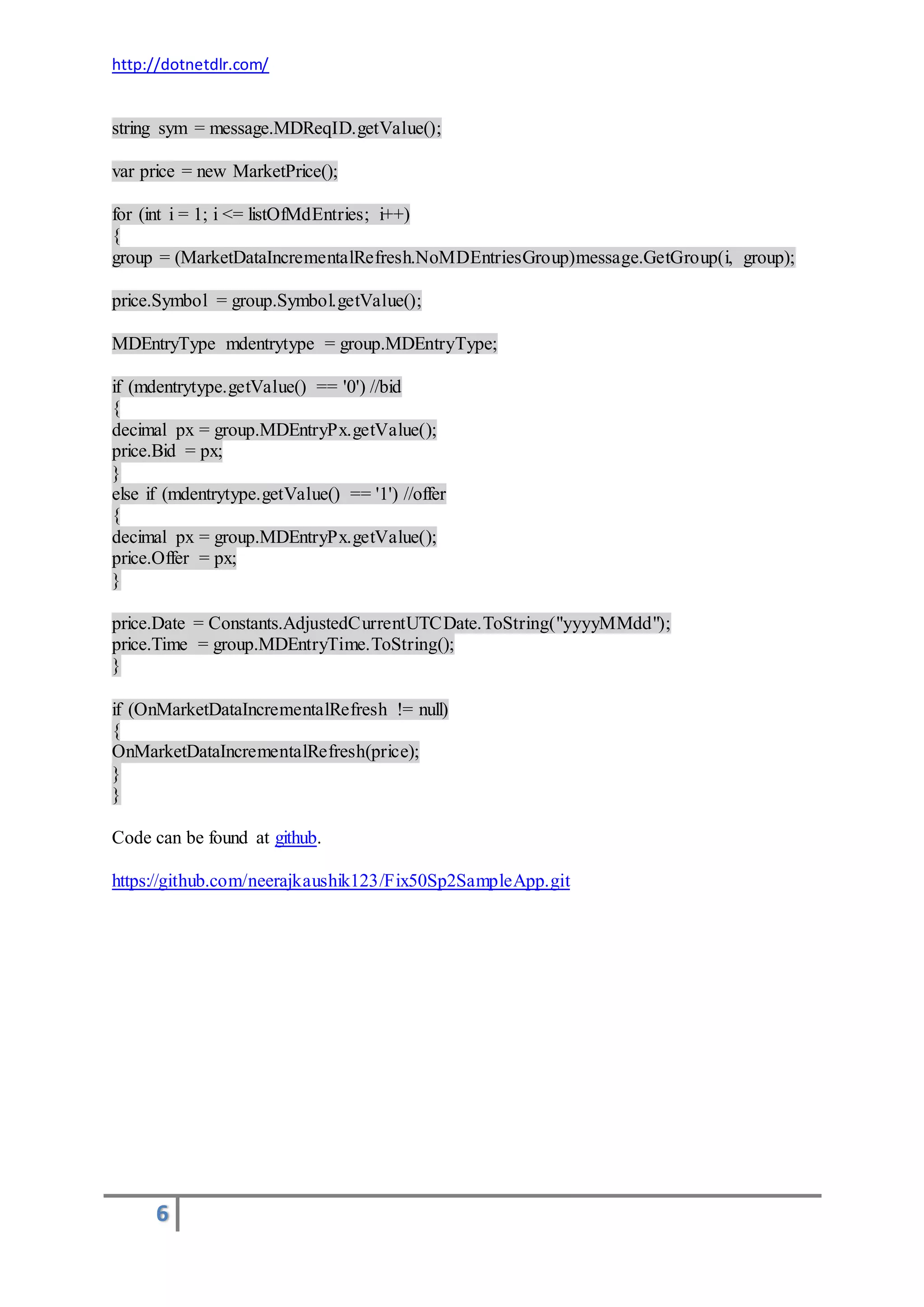 Implementation of fix messages for fix 5.0 sp2 and fixt1.1 ...