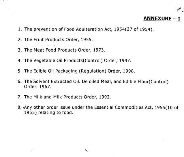 Implementation of fssa and transfer of the pfa work to food authority | PDF