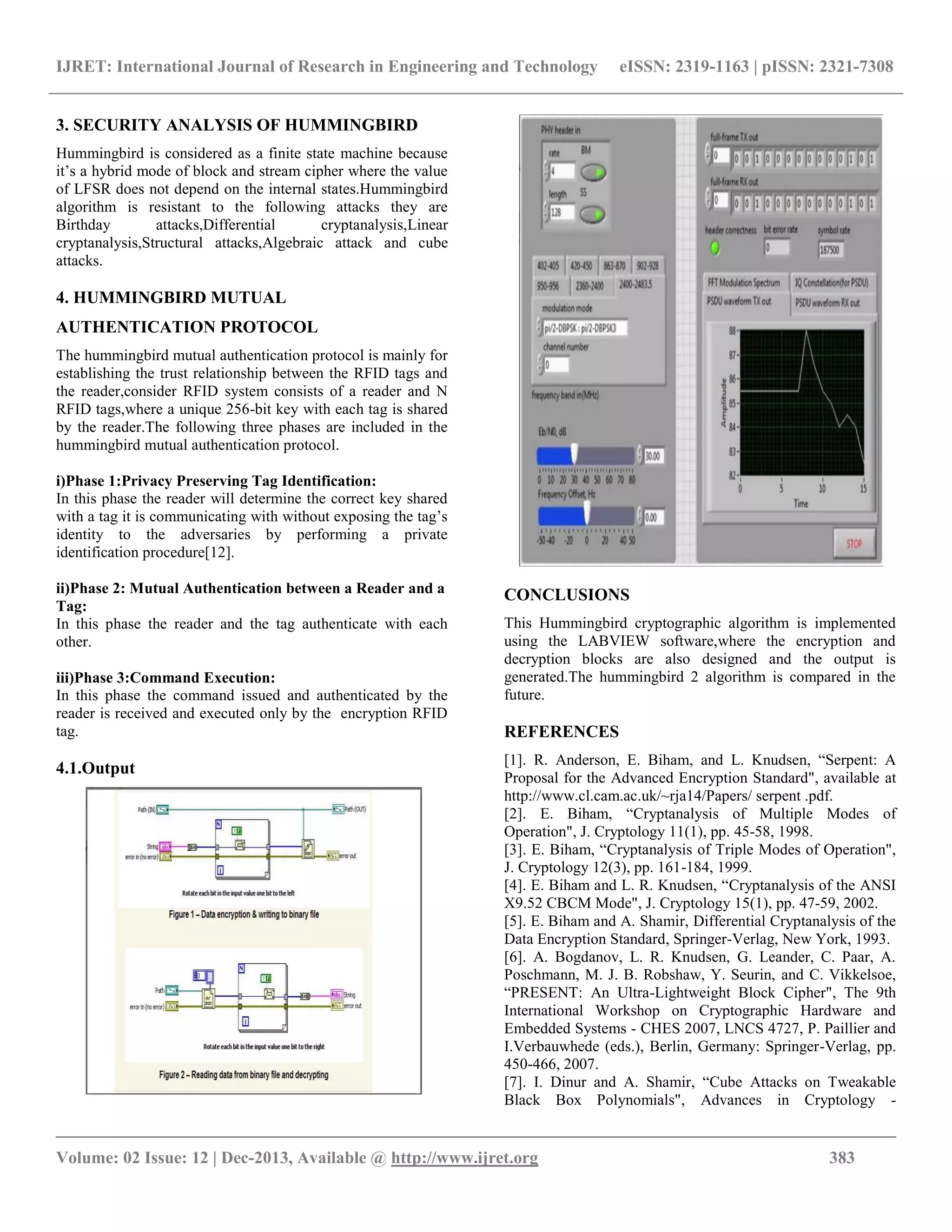 Implementation Of Hummingbird Cryptographic Algorithm For Low Cost Rfid