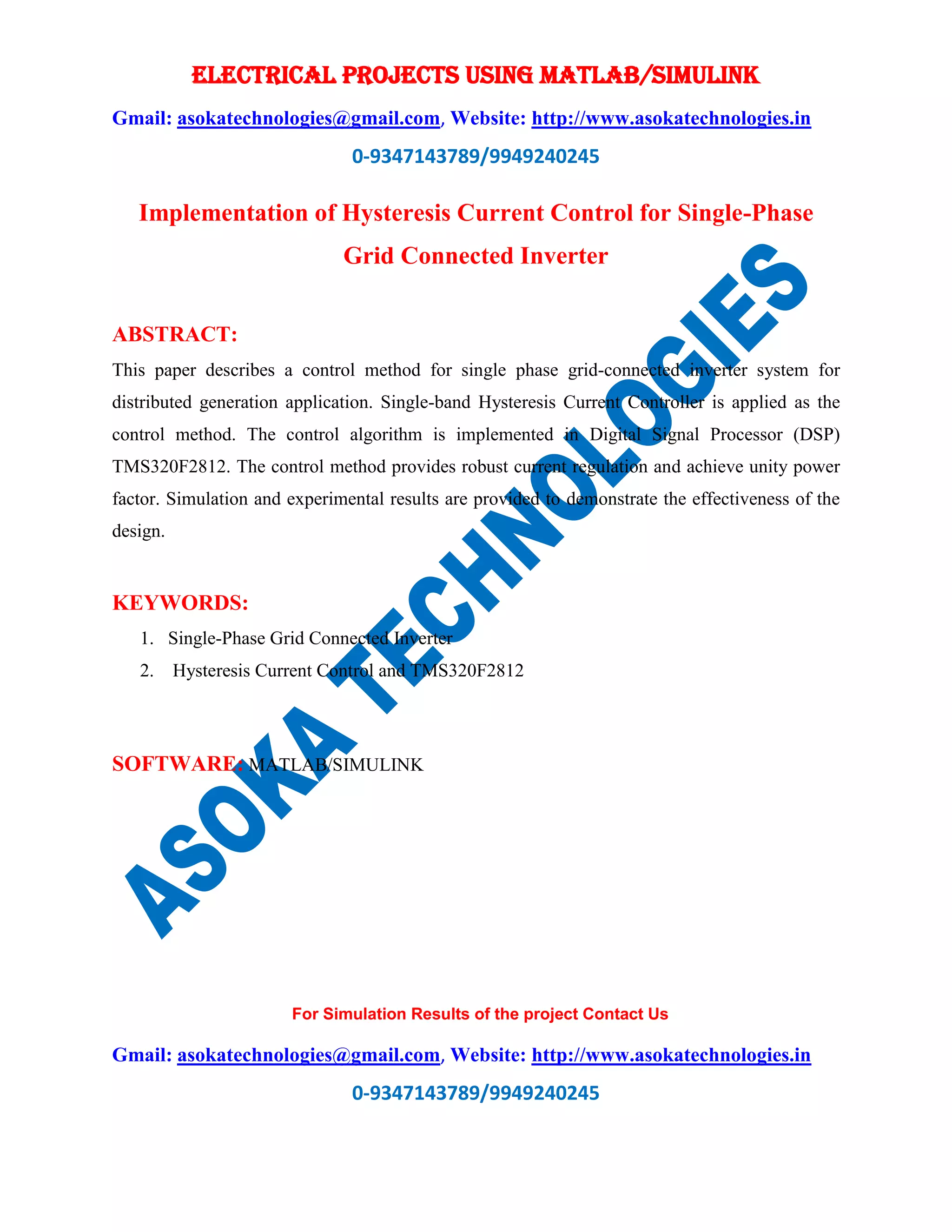 Implementation of hysteresis current control for single phase grid ...