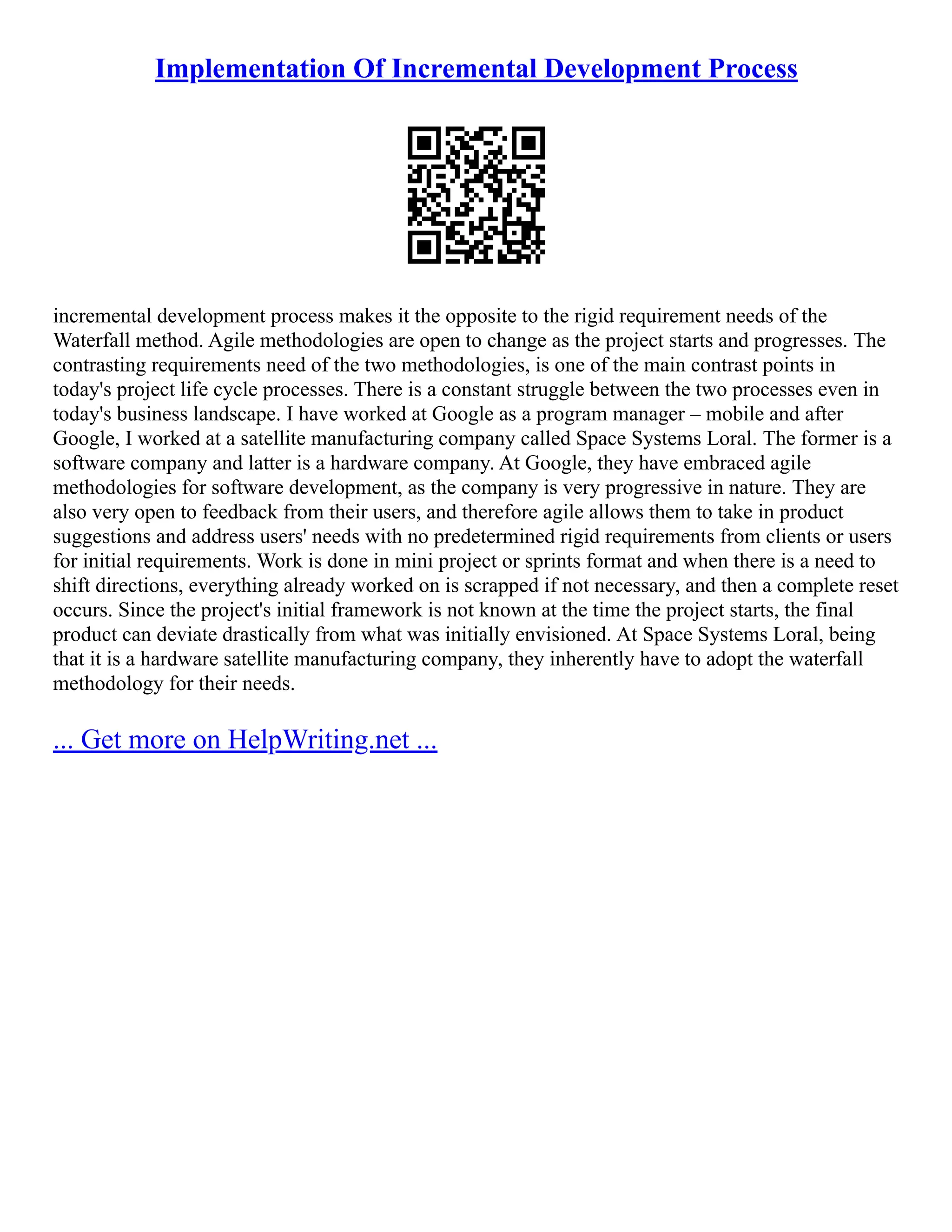 Implementation Of Incremental Development Process | PDF