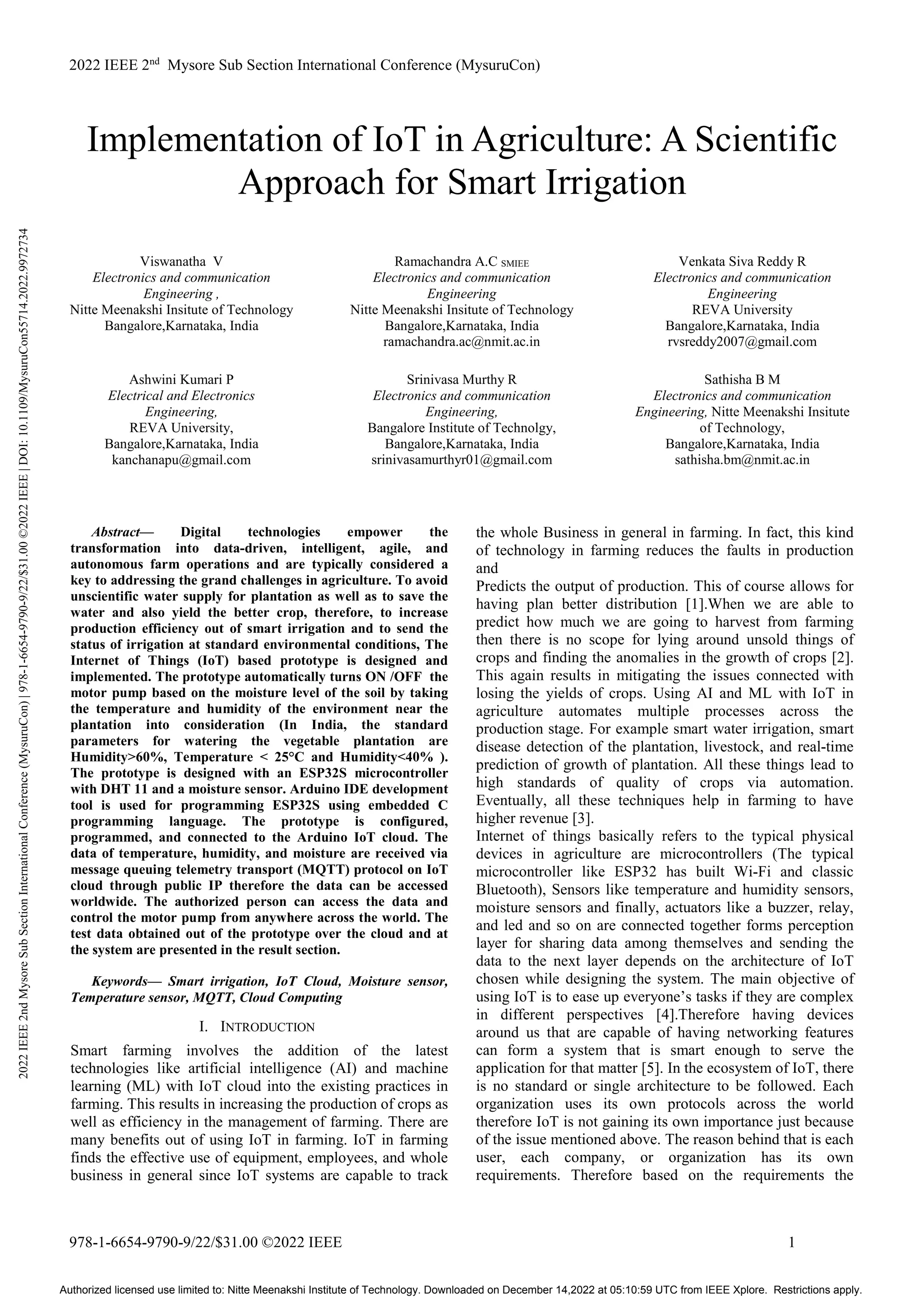 Implementation Of Iot In Agriculture A Scientific Approach For Smart