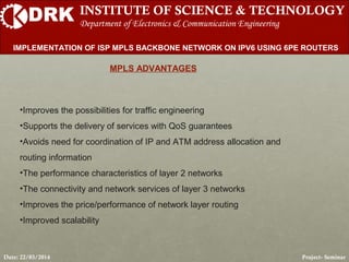 Implementation of isp mpls backbone network on i pv6 using 6 pe routers main PPT | PPT
