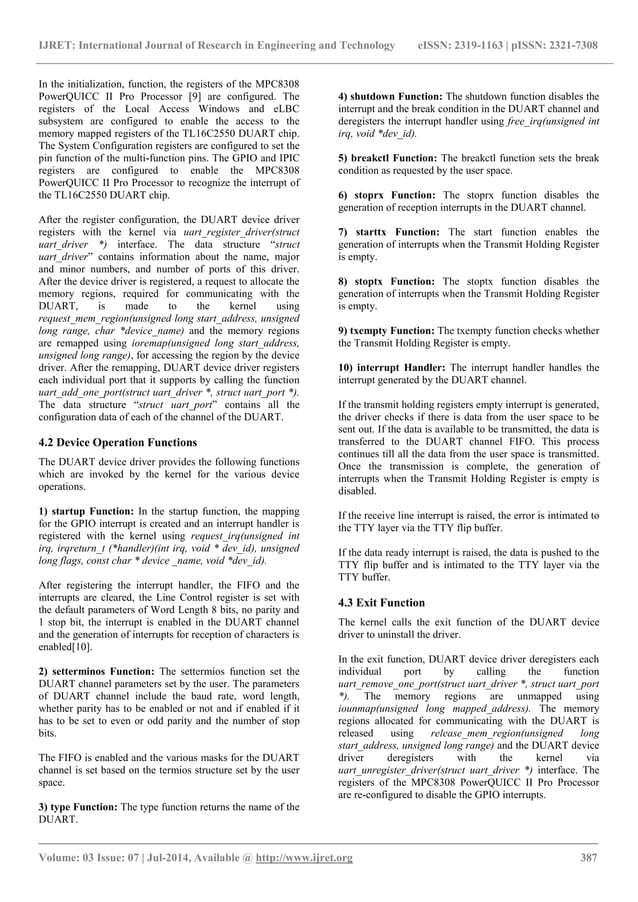 Implementation of linux based uart device driver | PDF