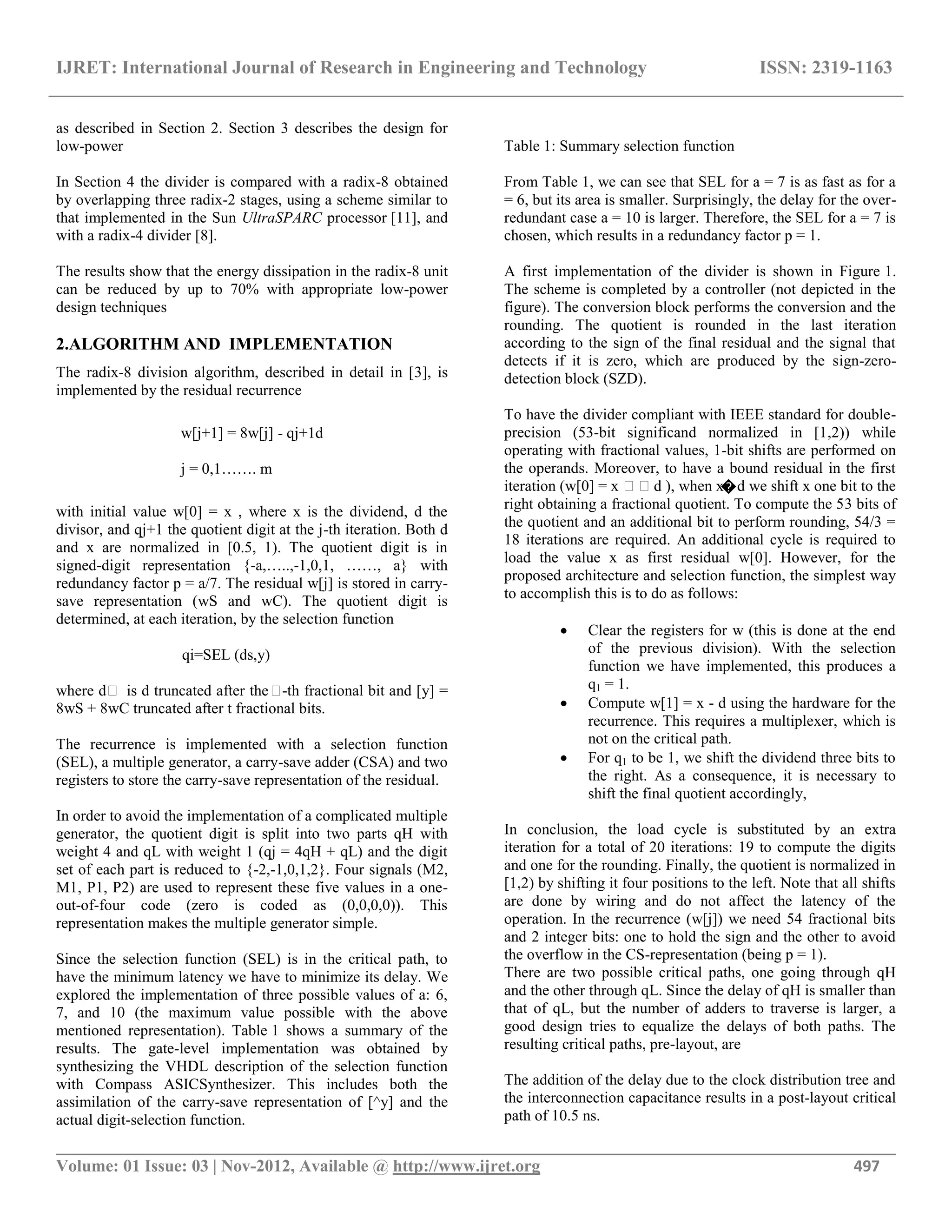 Implementation of low power divider techniques using radix | PDF