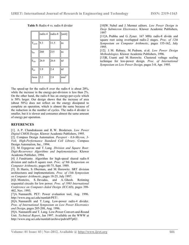 Implementation of low power divider techniques using radix | PDF