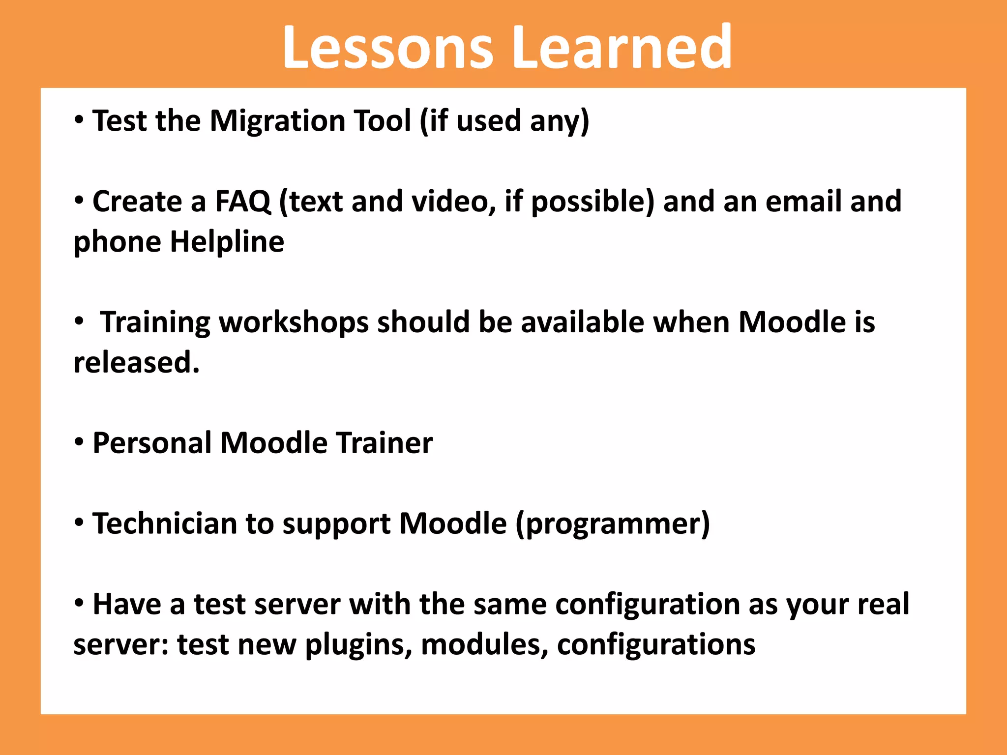 Lessons Learned from the Implementation of Moodle at Dawson College | PPT