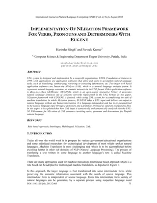 IMPLEMENTATION OF NLIZATION FRAMEWORK FOR VERBS, PRONOUNS AND DETERMINERS WITH EUGENE | PPT
