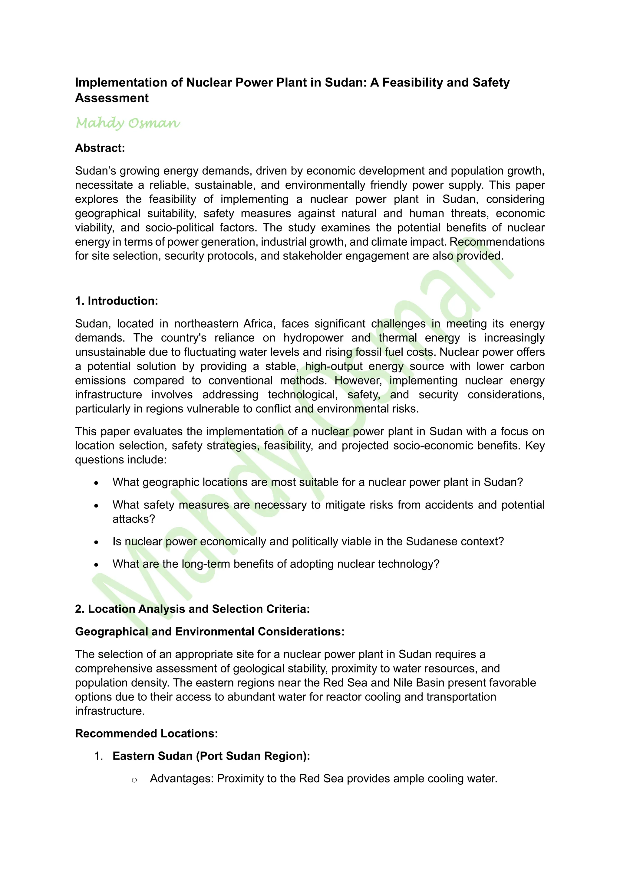 Implementation of Nuclear Power Plant in Sudan A Feasibility and Safety | PDF