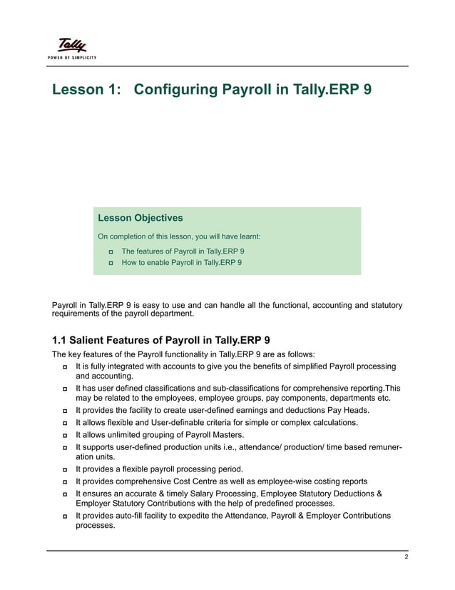 PayRoll TALLY ERP9 | PDF