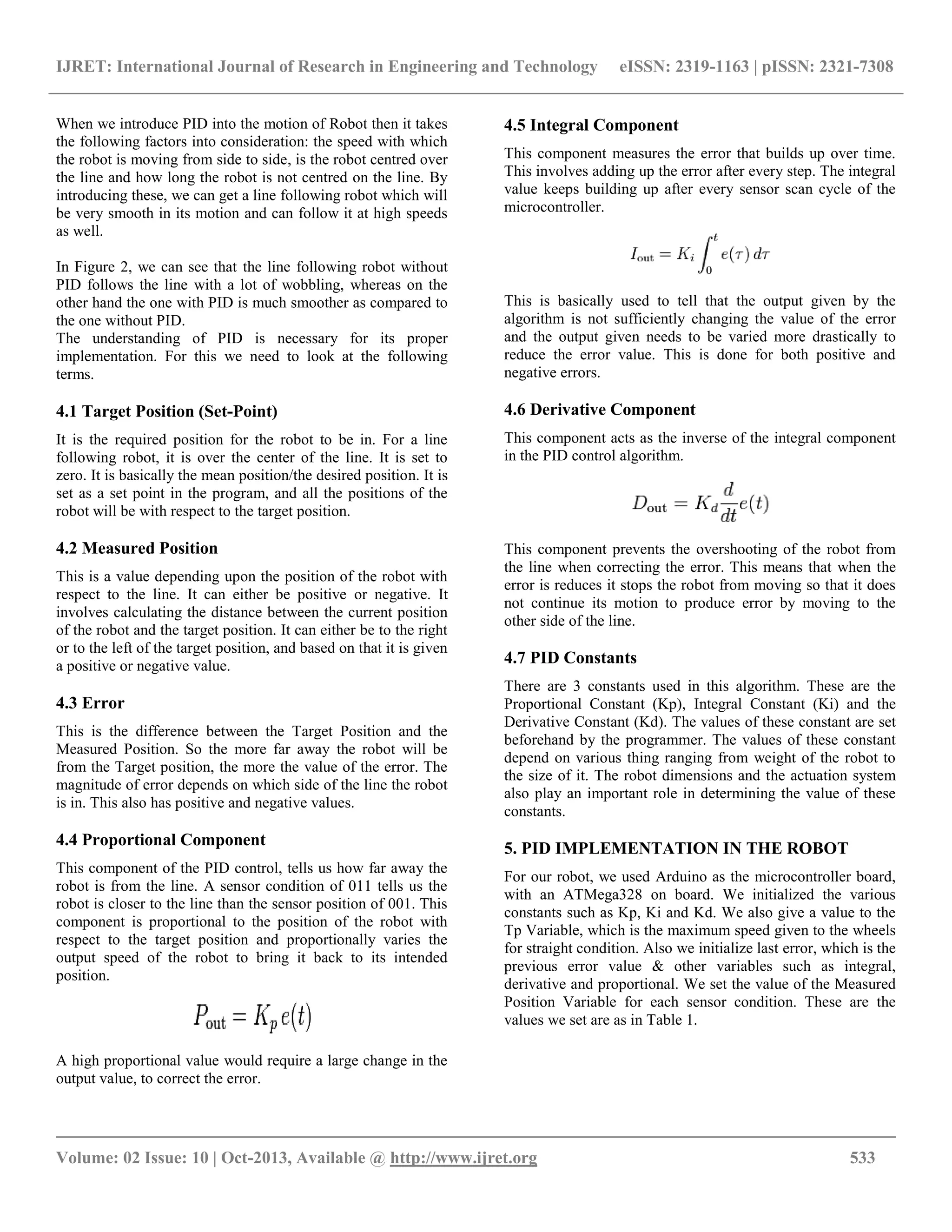 Implementation of pid control to reduce wobbling in a line following robot | PDF