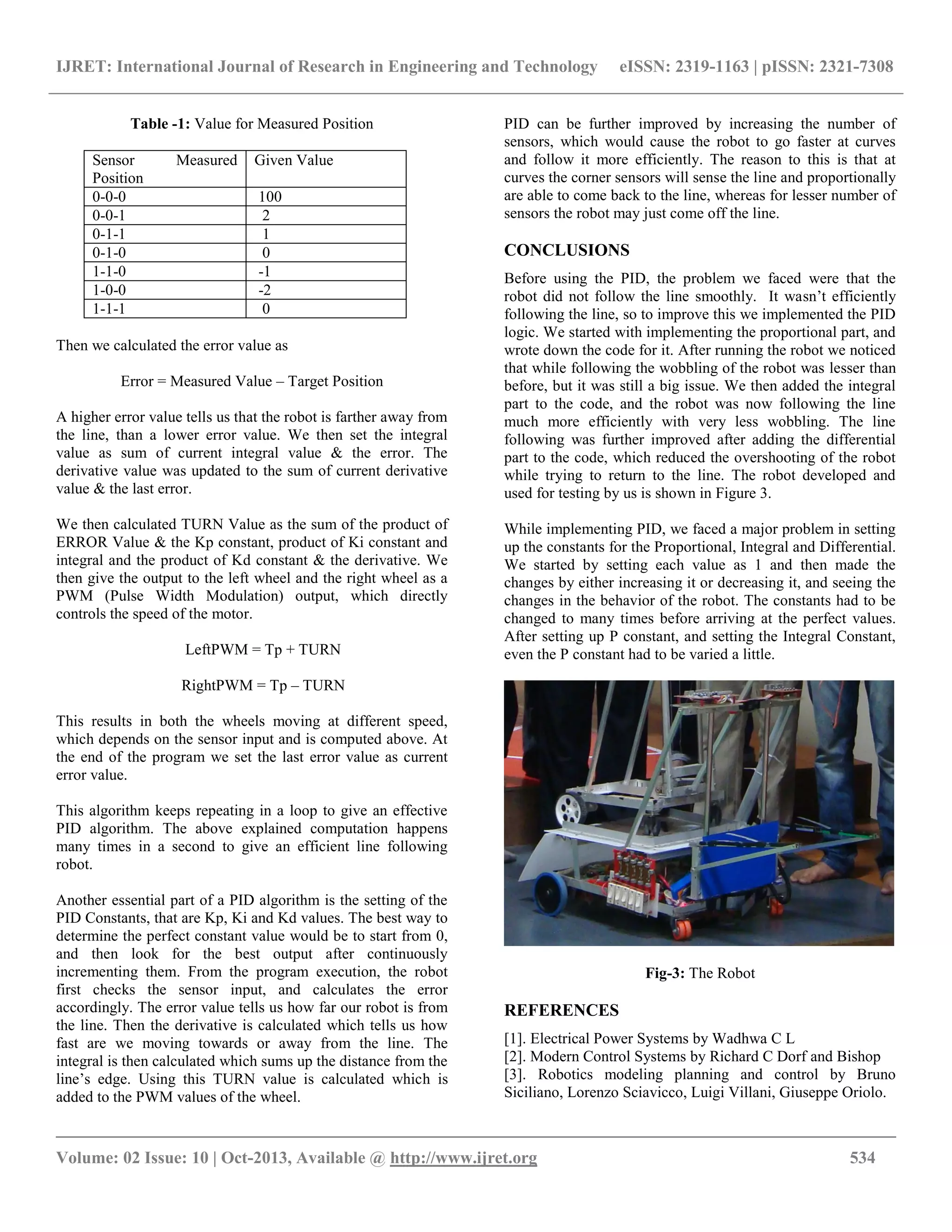 Implementation of pid control to reduce wobbling in a line following robot | PDF