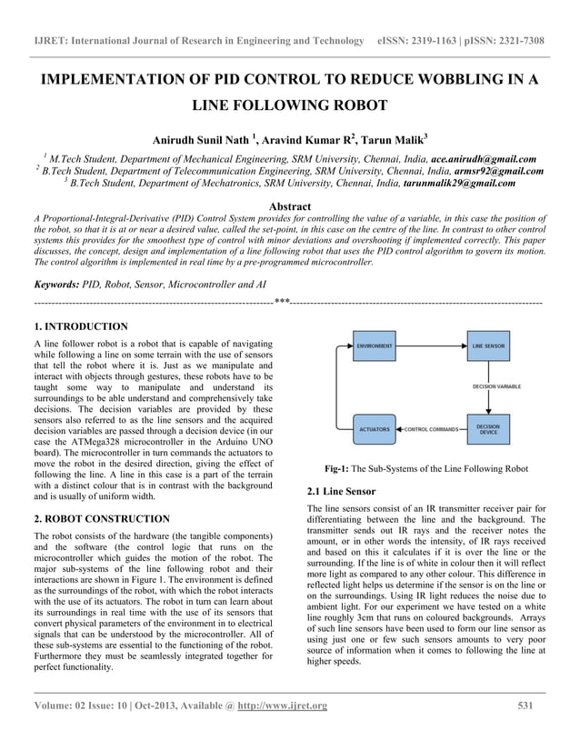 Implementation of pid control to reduce wobbling in a line following robot | PDF