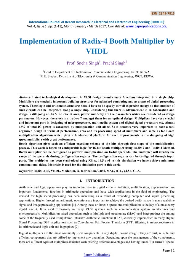 Implementation of Radix-4 Booth Multiplier by VHDL | PDF | Computer Software and Applications ...