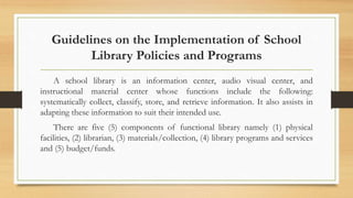 Implementation of School Library DECS Order No. 6, s.1998