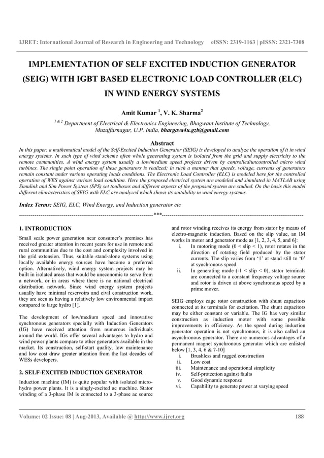 Implementation of self excited induction generator | PDF