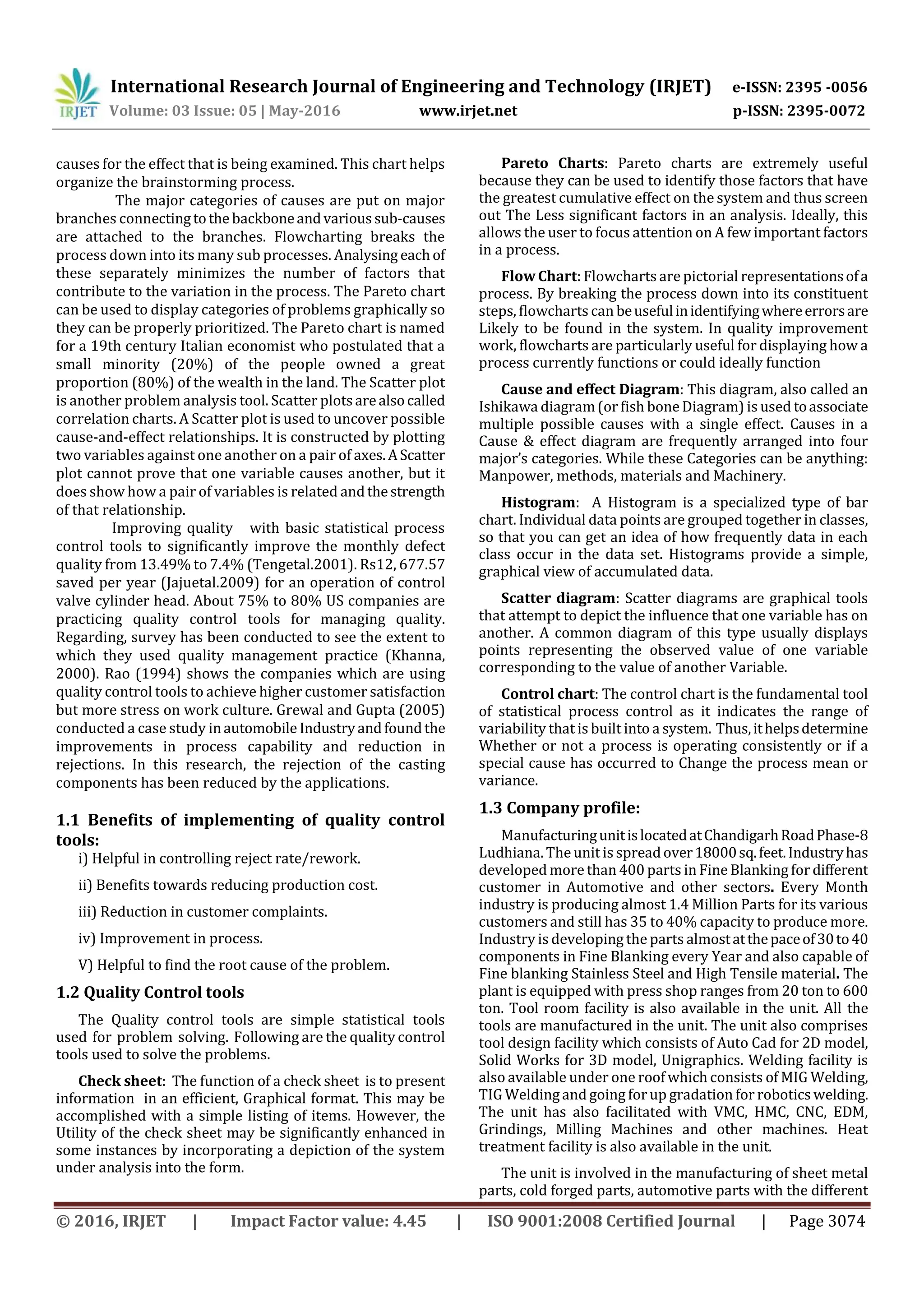IMPLEMENTATION OF STATISTICAL PROCESS CONTROL TOOL IN AN AUTOMOBILE ...