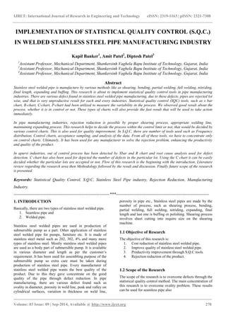 Implementation of statistical quality control (s.q.c.) in welded ...