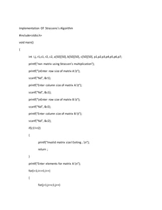 Implementation of strassens | PDF