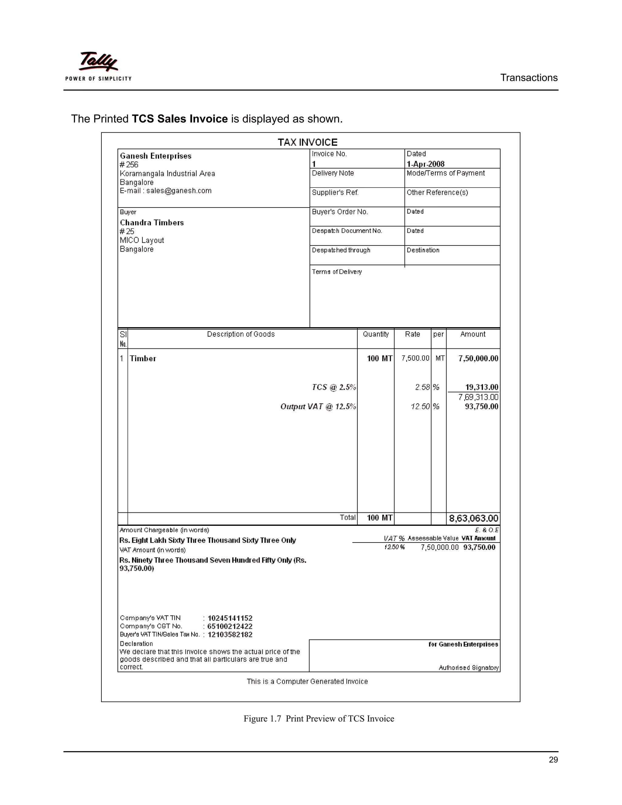 TCS In Tally Erp 9 | PDF