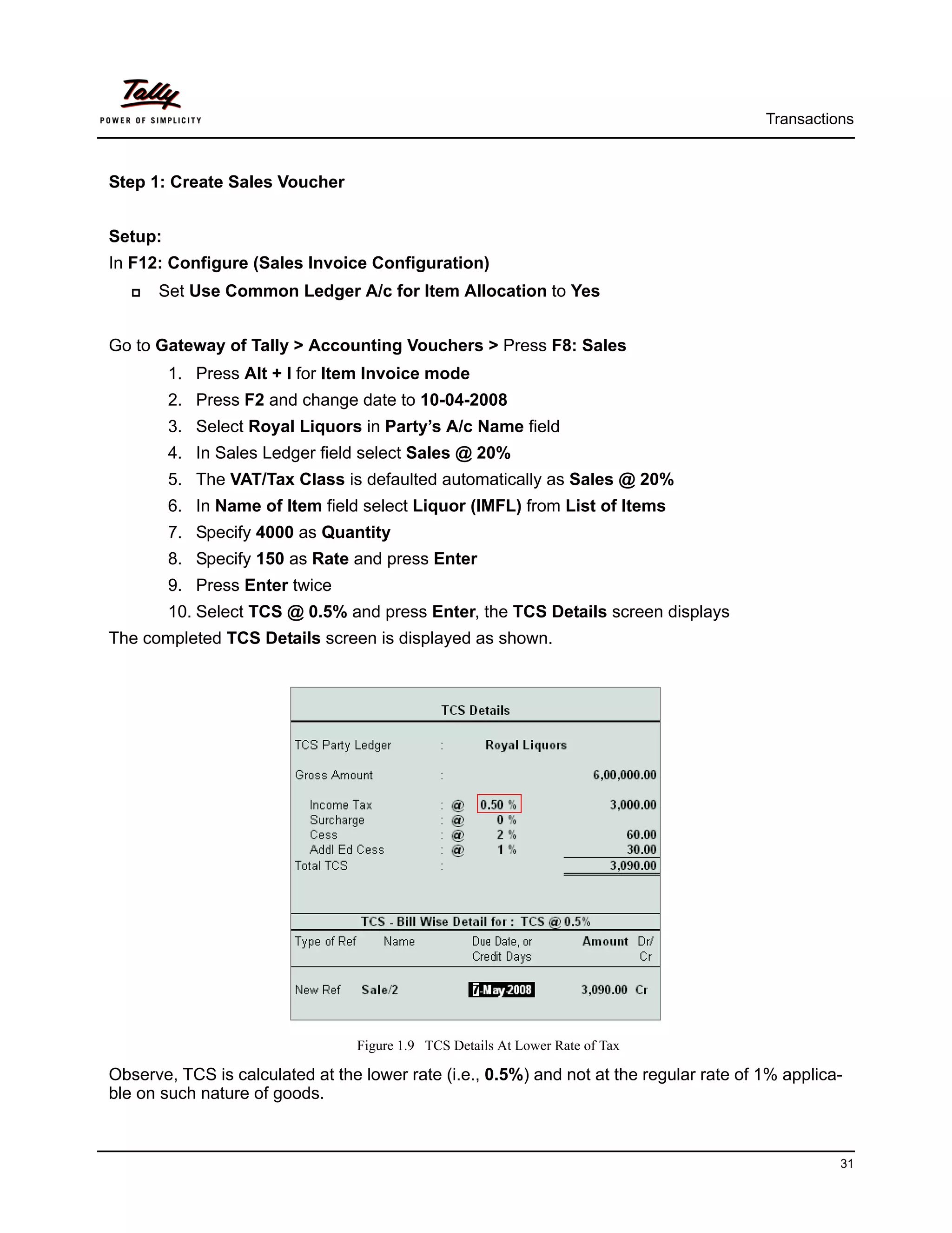 TCS In Tally Erp 9 | PDF