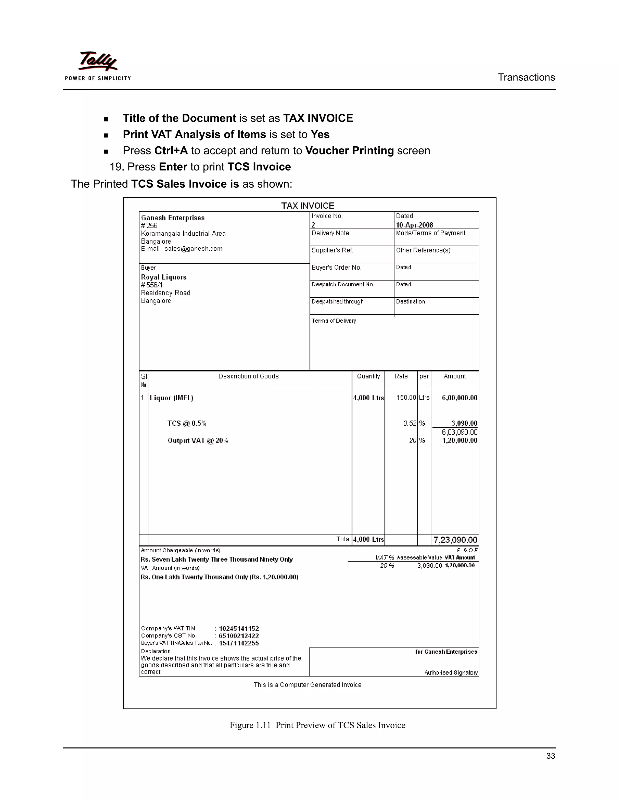 TCS In Tally Erp 9 | PDF