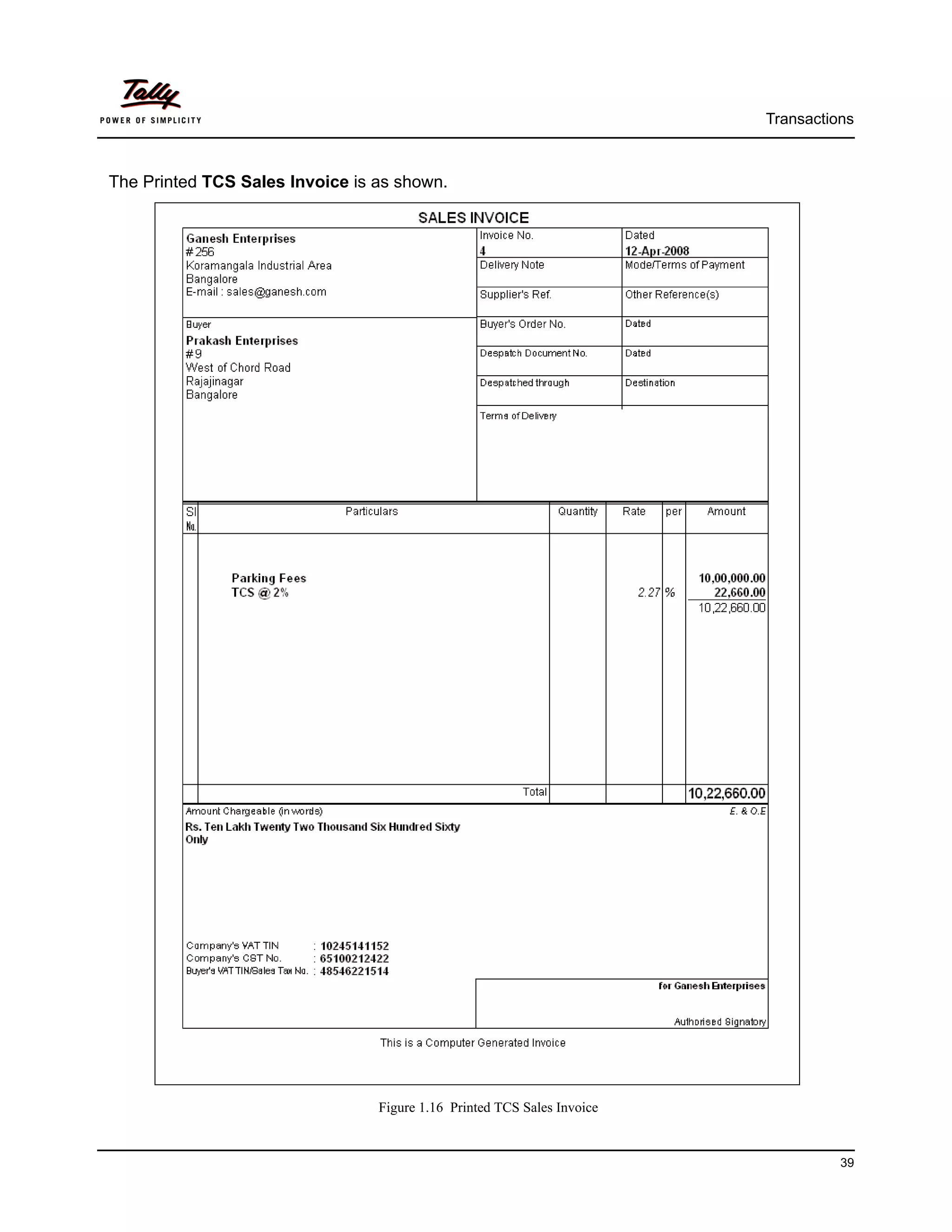 TCS In Tally Erp 9 | PDF