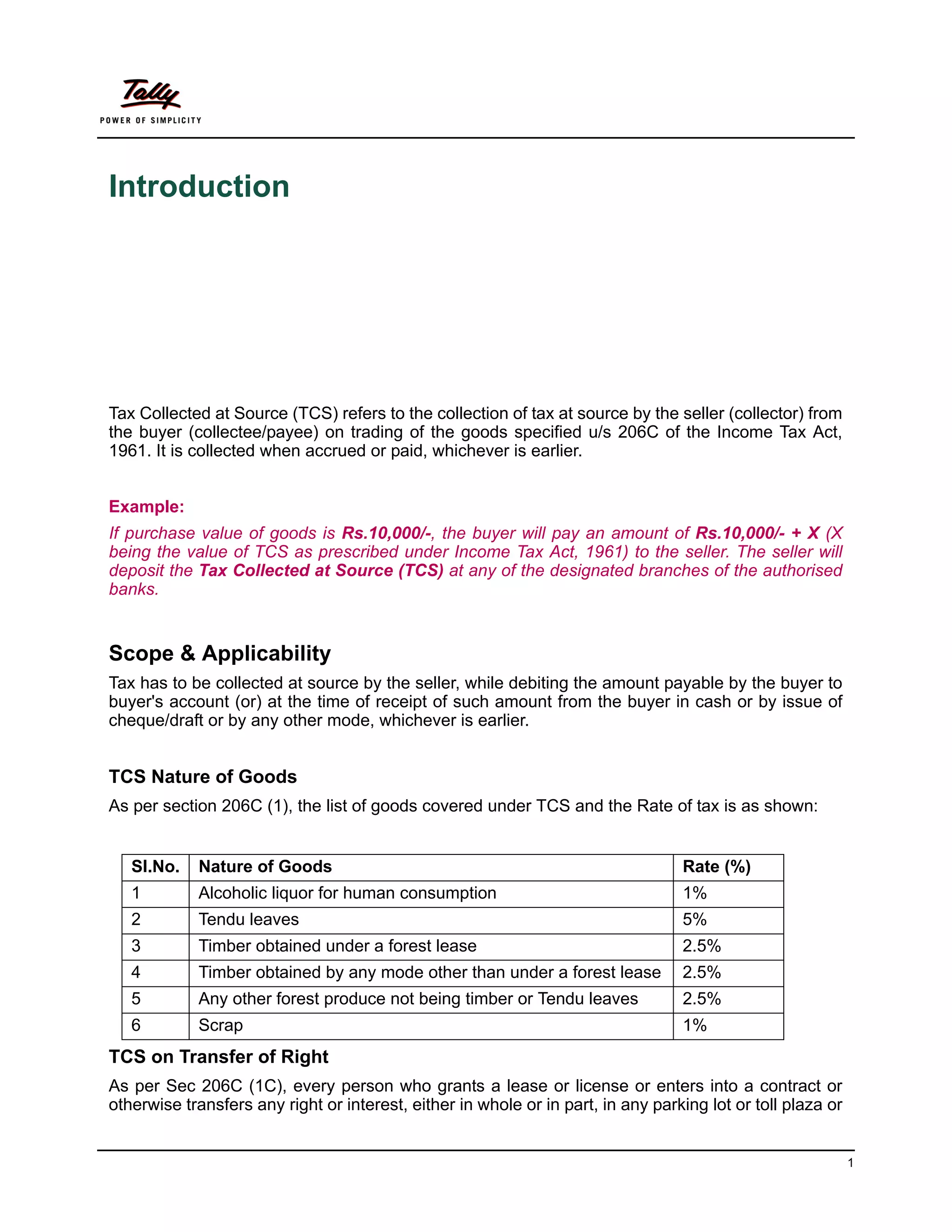 TCS In Tally Erp 9 | PDF