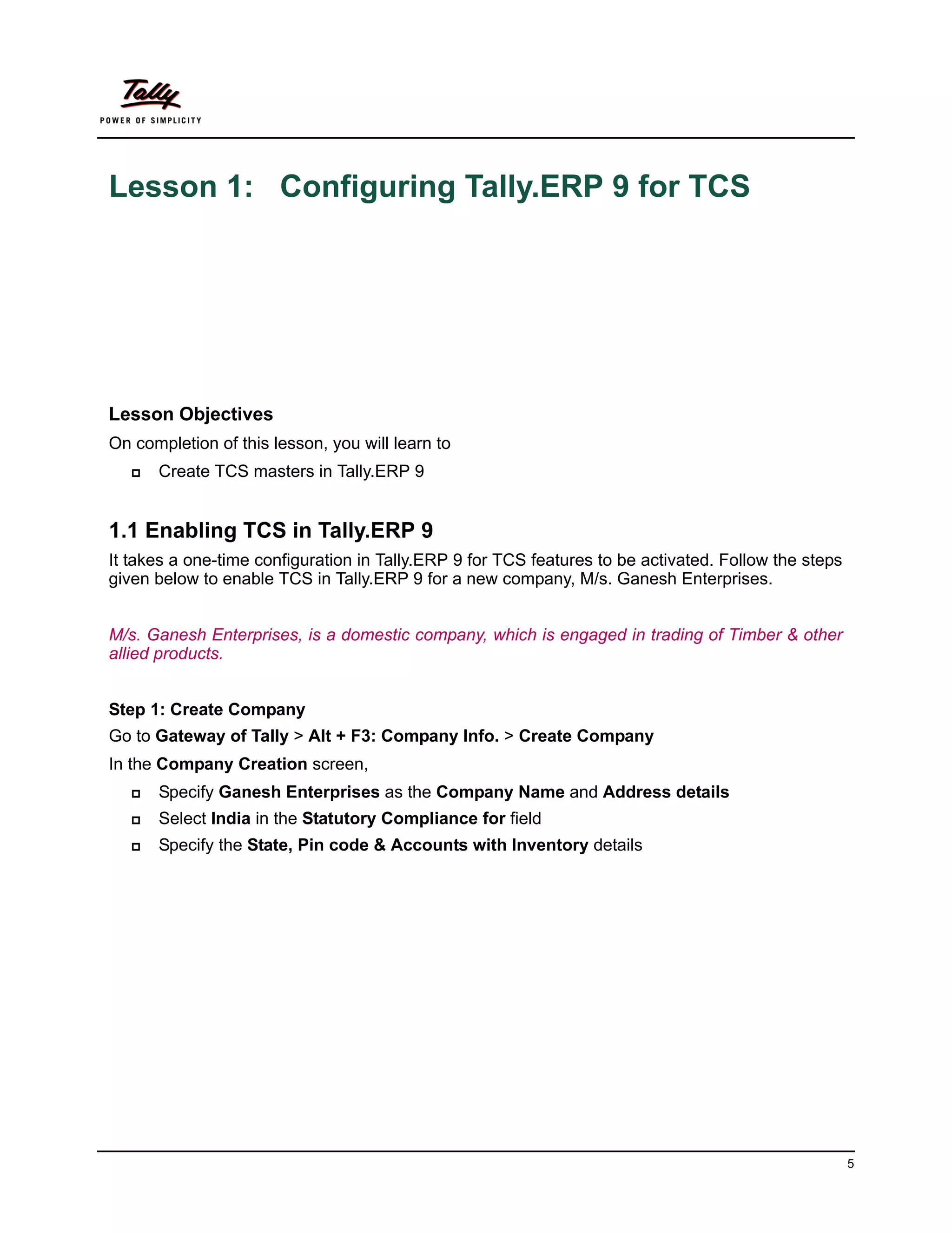 TCS In Tally Erp 9 | PDF