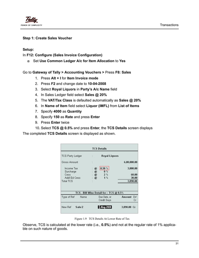 TCS In Tally Erp 9 | PDF