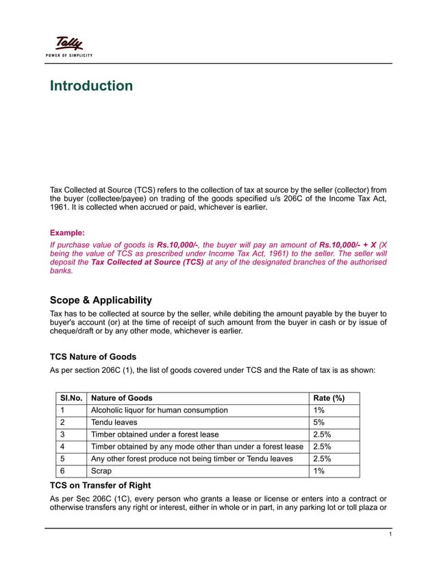 TCS In Tally Erp 9 | PDF