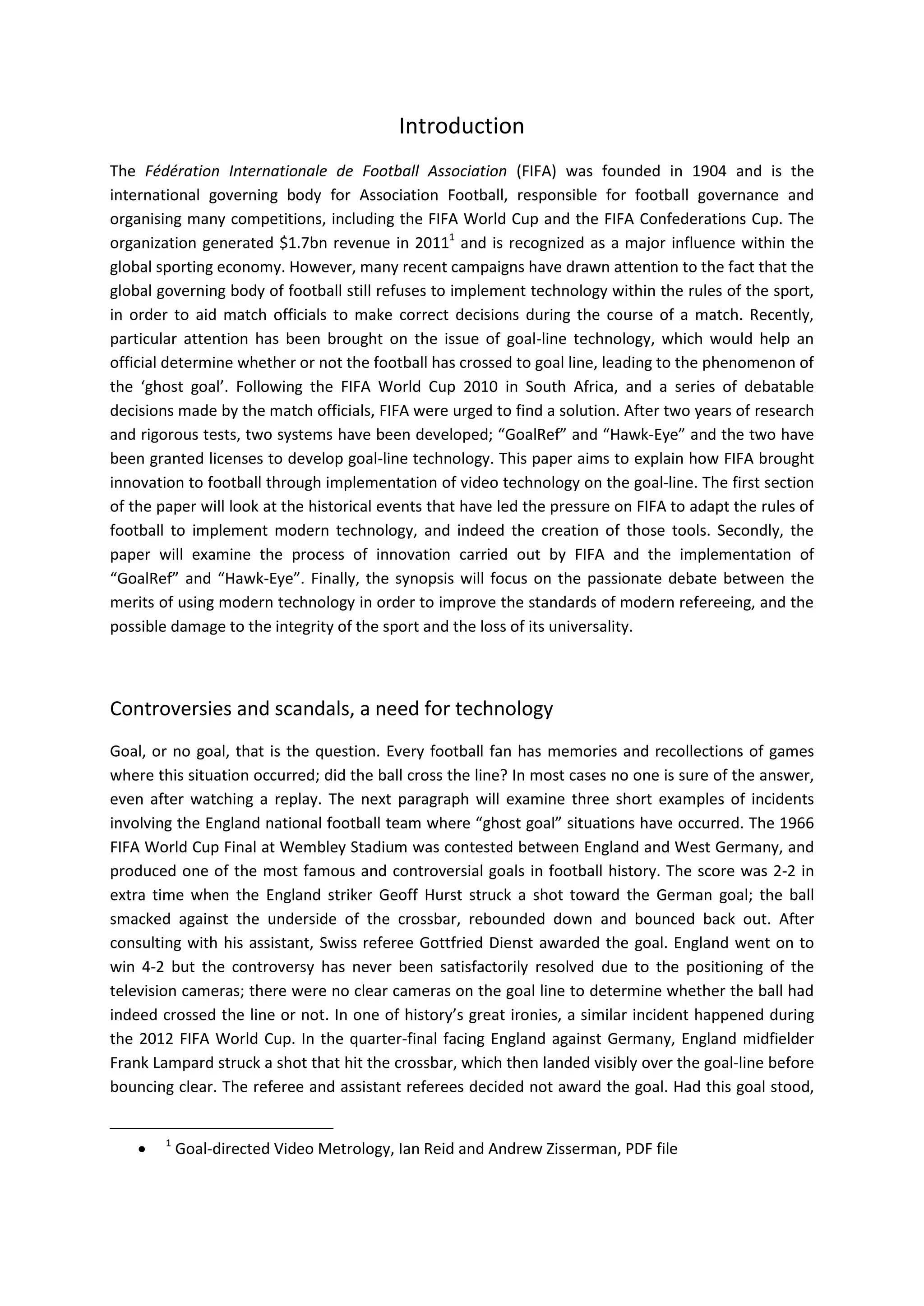 Implementation of the goal line technology in football | PDF