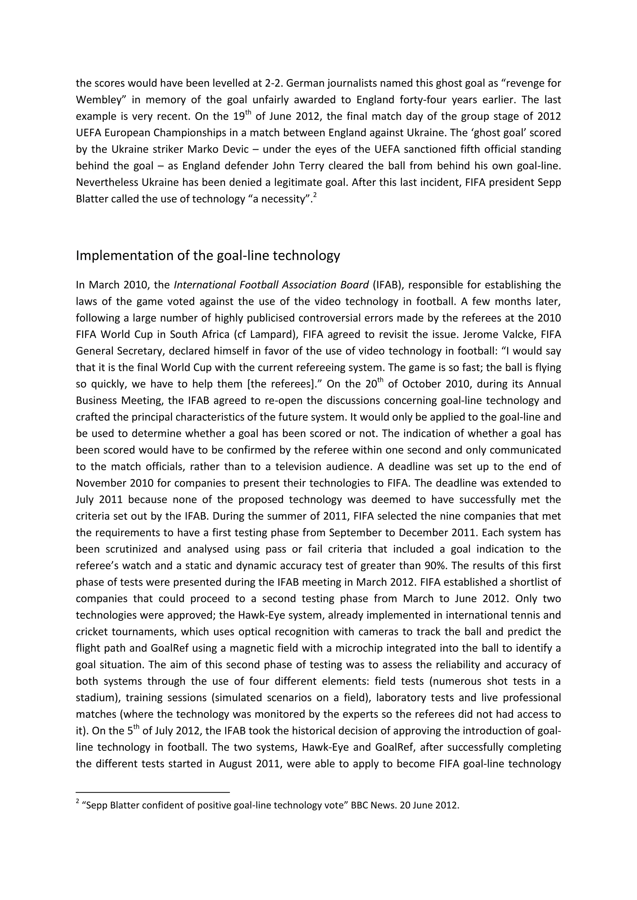 Implementation of the goal line technology in football | PDF