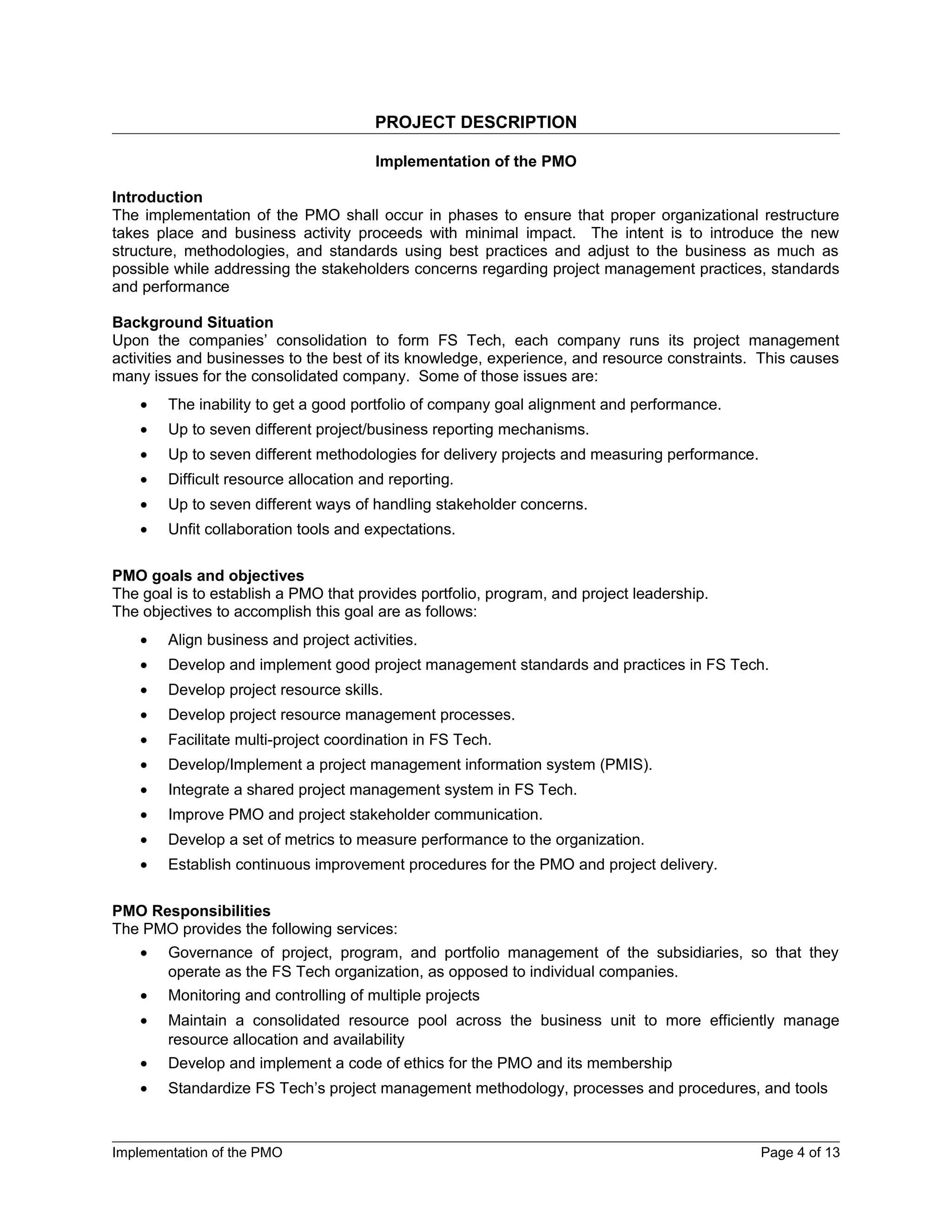Implementation of the pmo proposal | DOC | Construction Industry ...