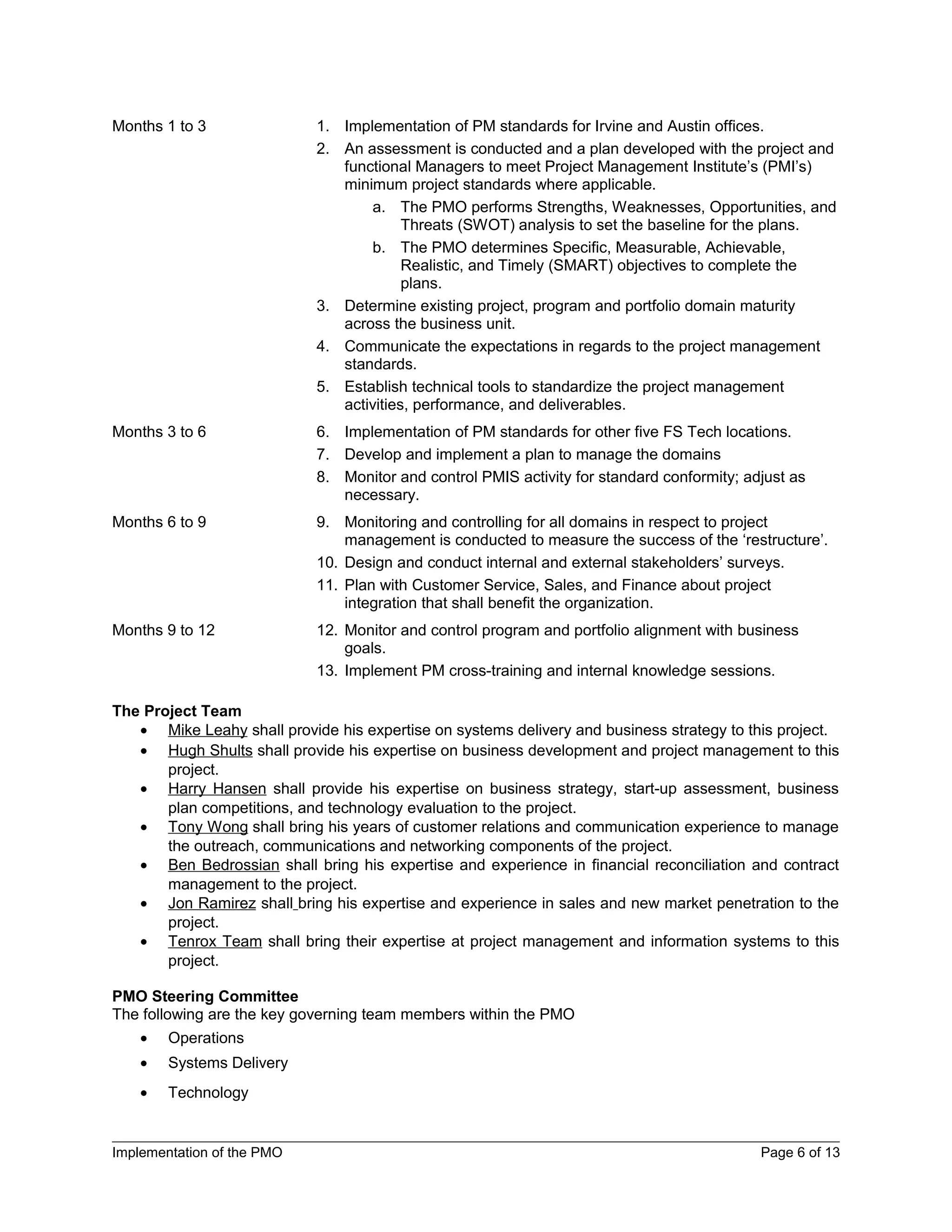 Implementation of the pmo proposal | DOC | Construction Industry ...