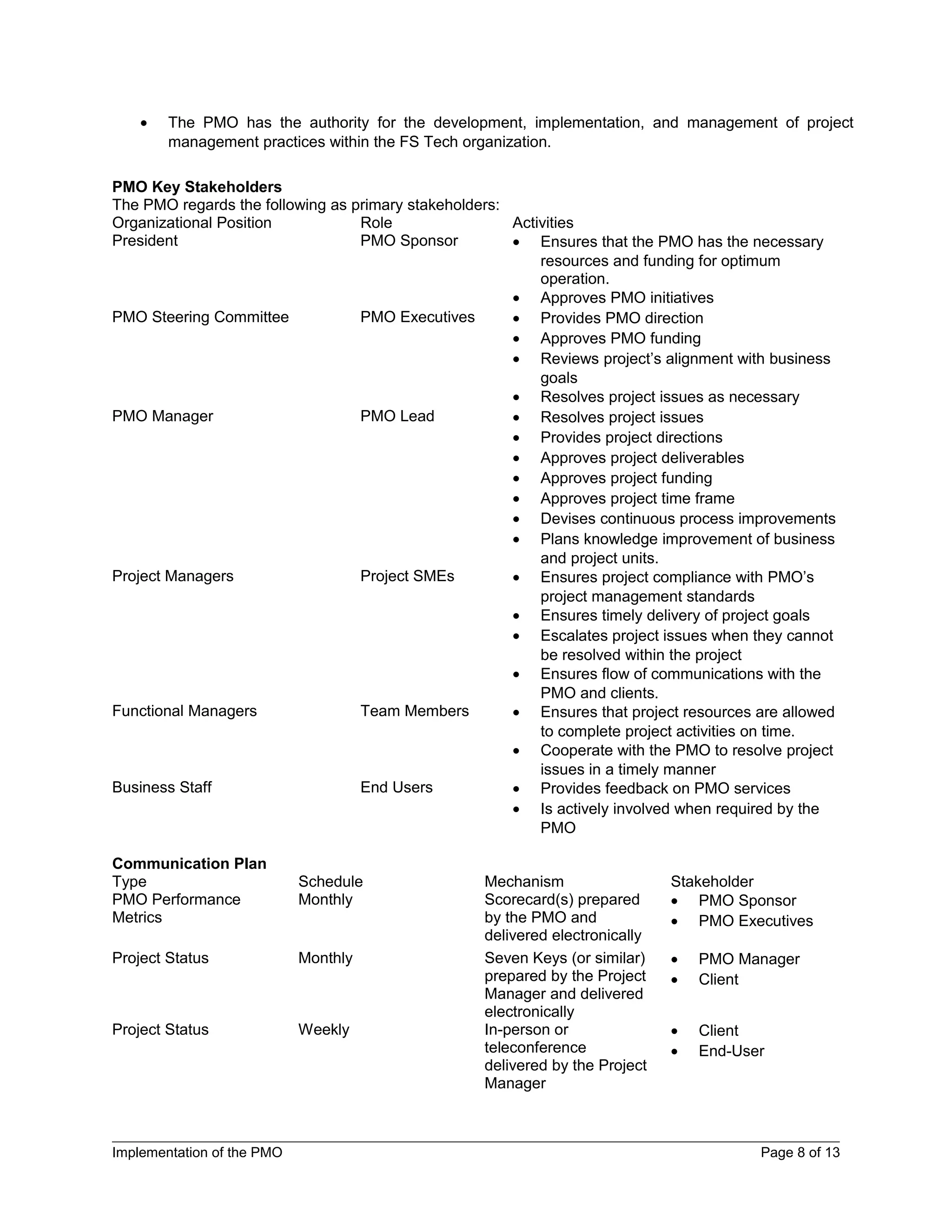 Implementation of the pmo proposal | DOC | Construction Industry ...