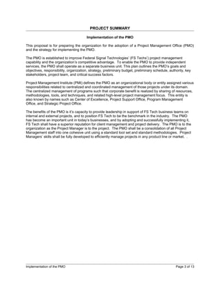 Implementation of the pmo proposal | DOC | Construction Industry ...