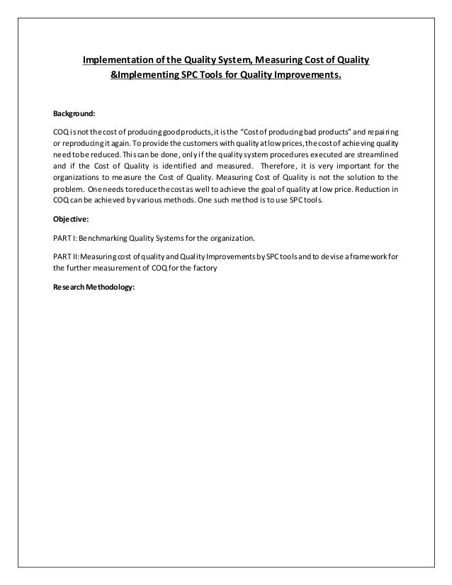 Implementation of the quality system