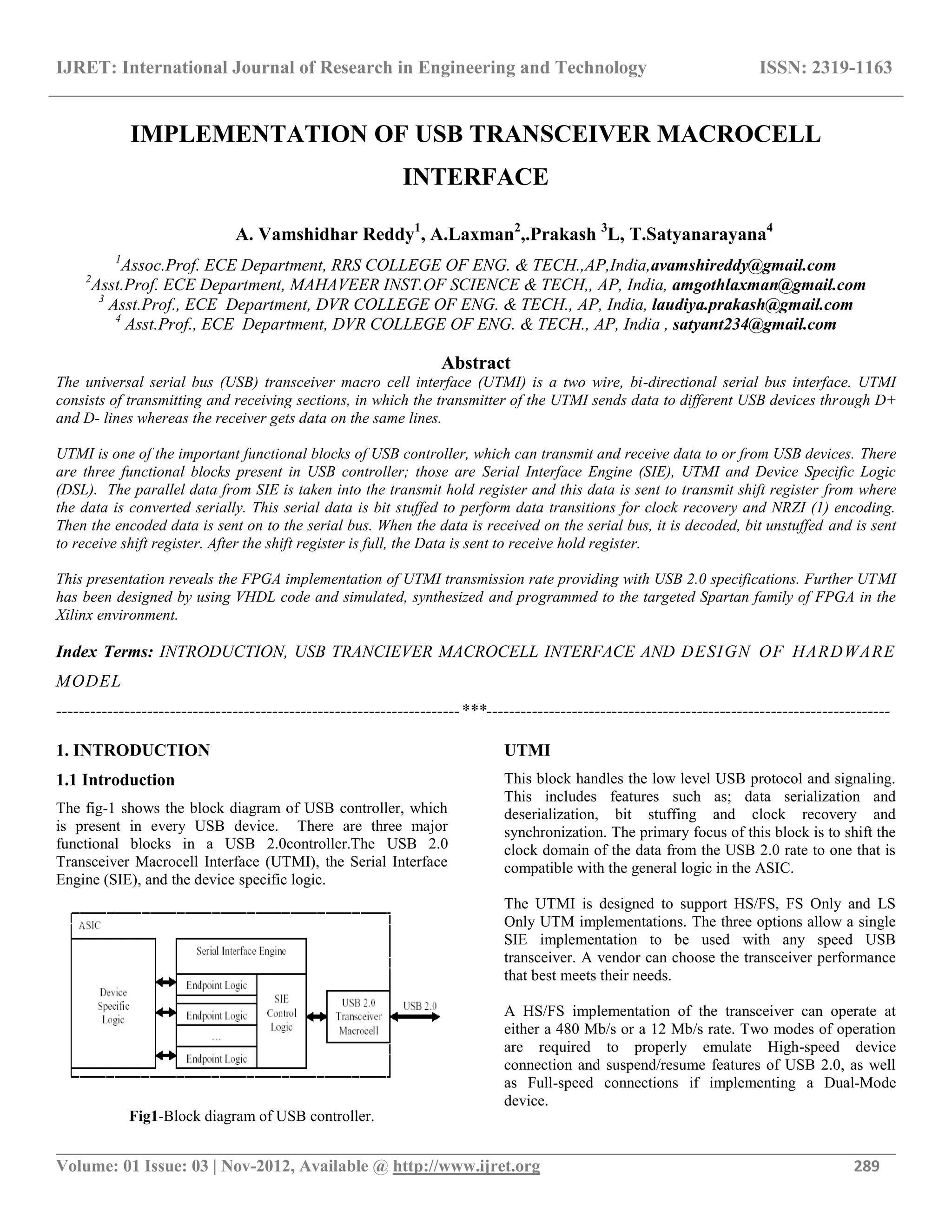 Implementation of usb transceiver macrocell interface | PDF