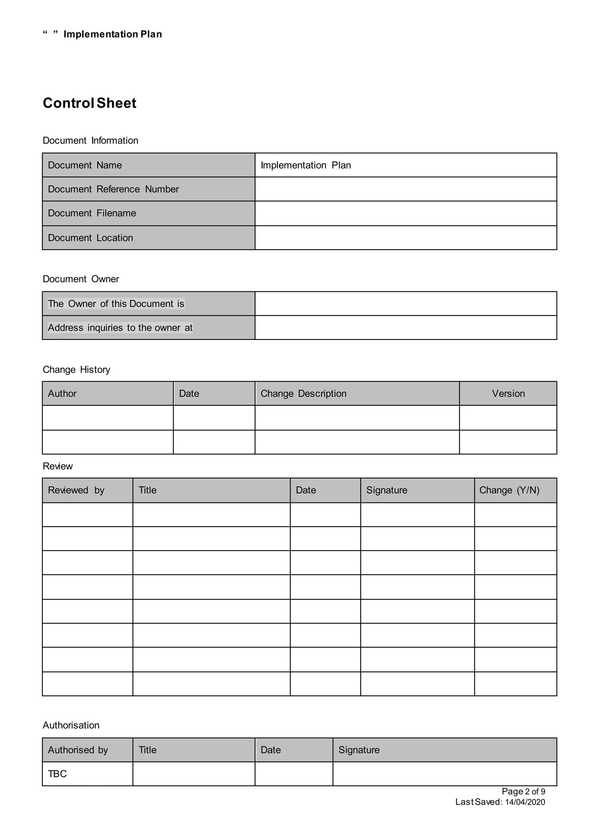 Implementation plan template | DOCX