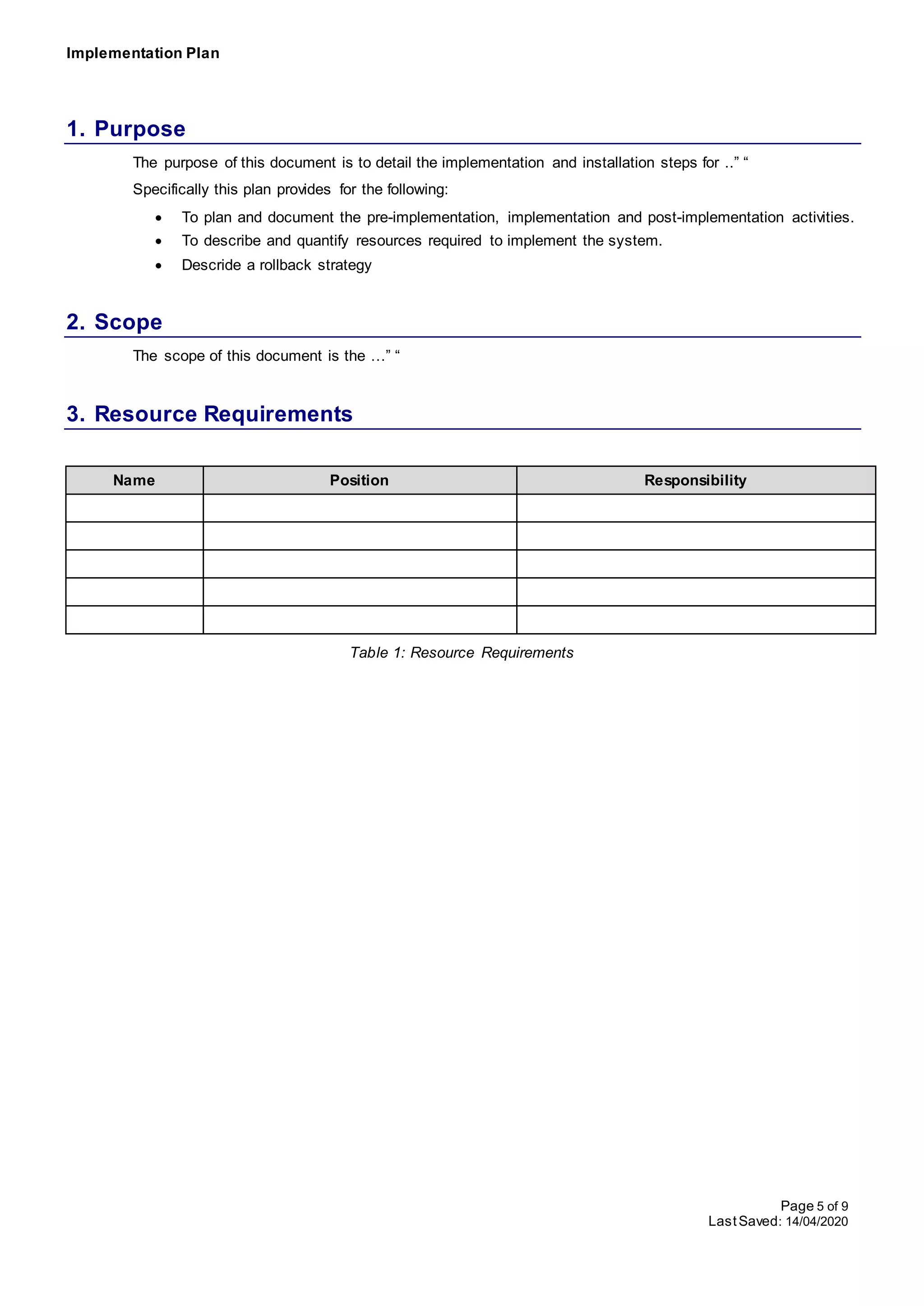 Implementation plan template | DOCX