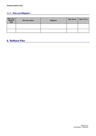 Implementation plan template | DOCX