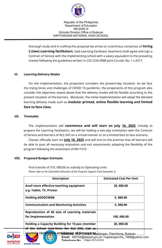 Implementation Plan.docx for ALS (DepEd) | DOCX