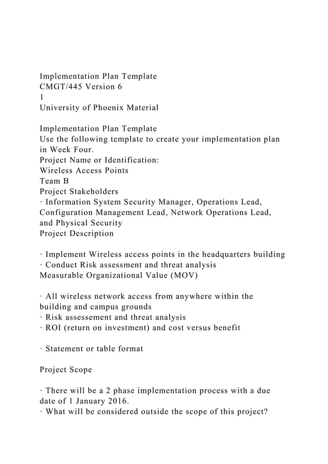 Implementation Plan TemplateCMGT445 Version 61University .docx