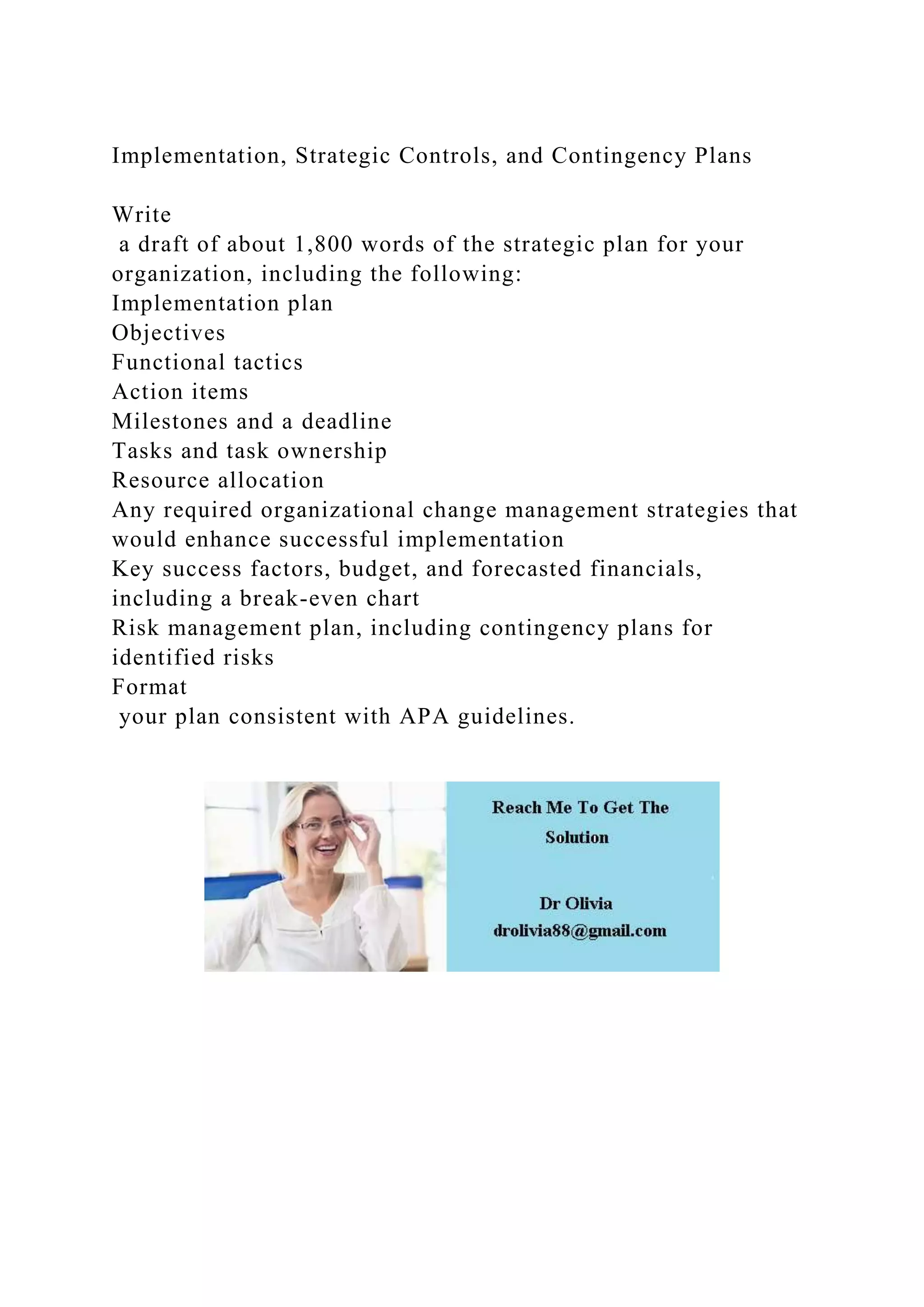 Implementation, Strategic Controls, and Contingency PlansWrite.docx