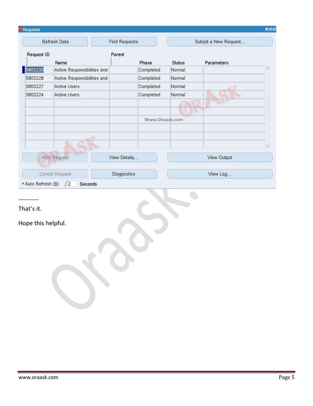 Implement auto refresh function in oracle ebs 12.1.3 | PDF
