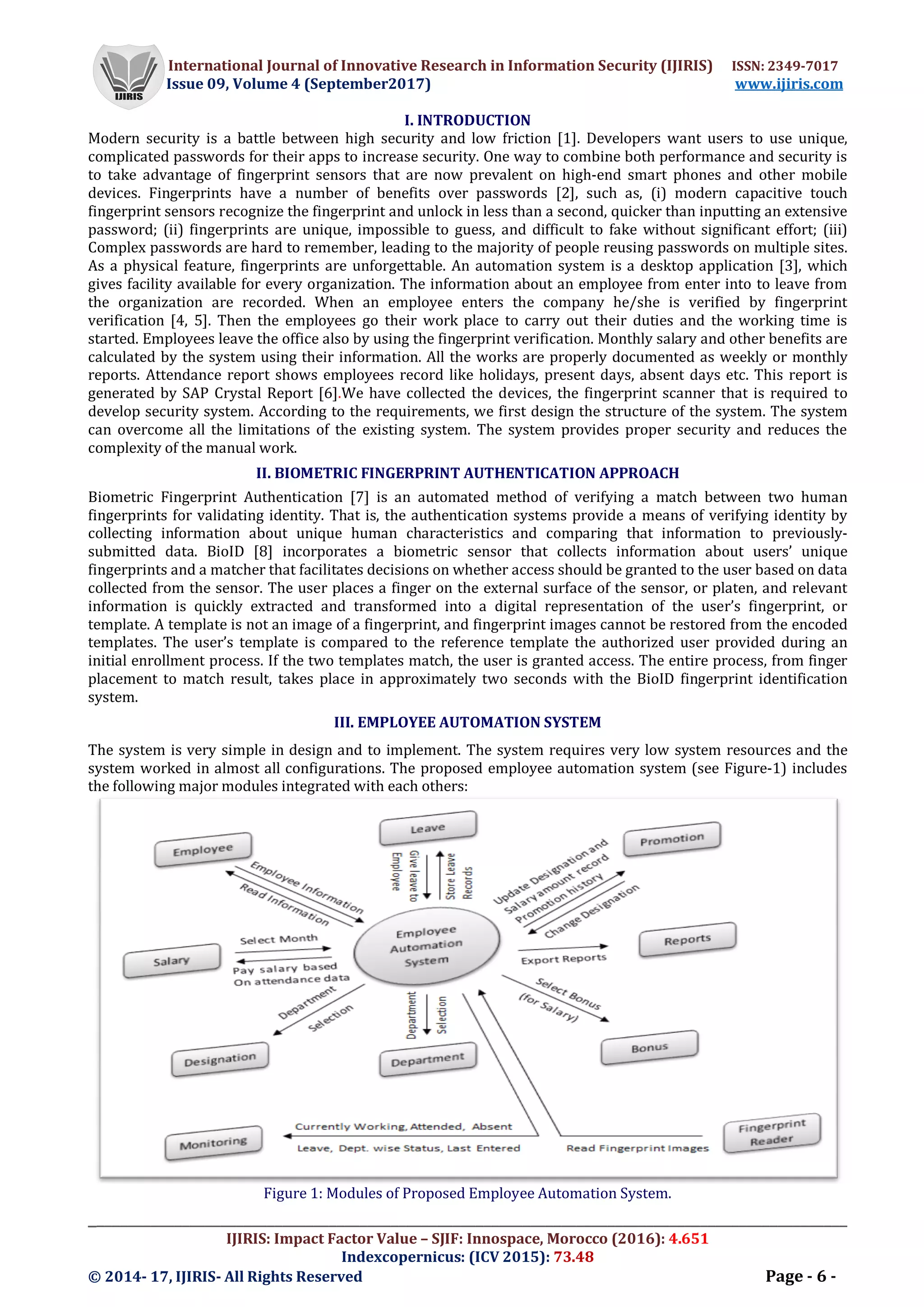 Implement fingerprint authentication for employee automation system | PDF