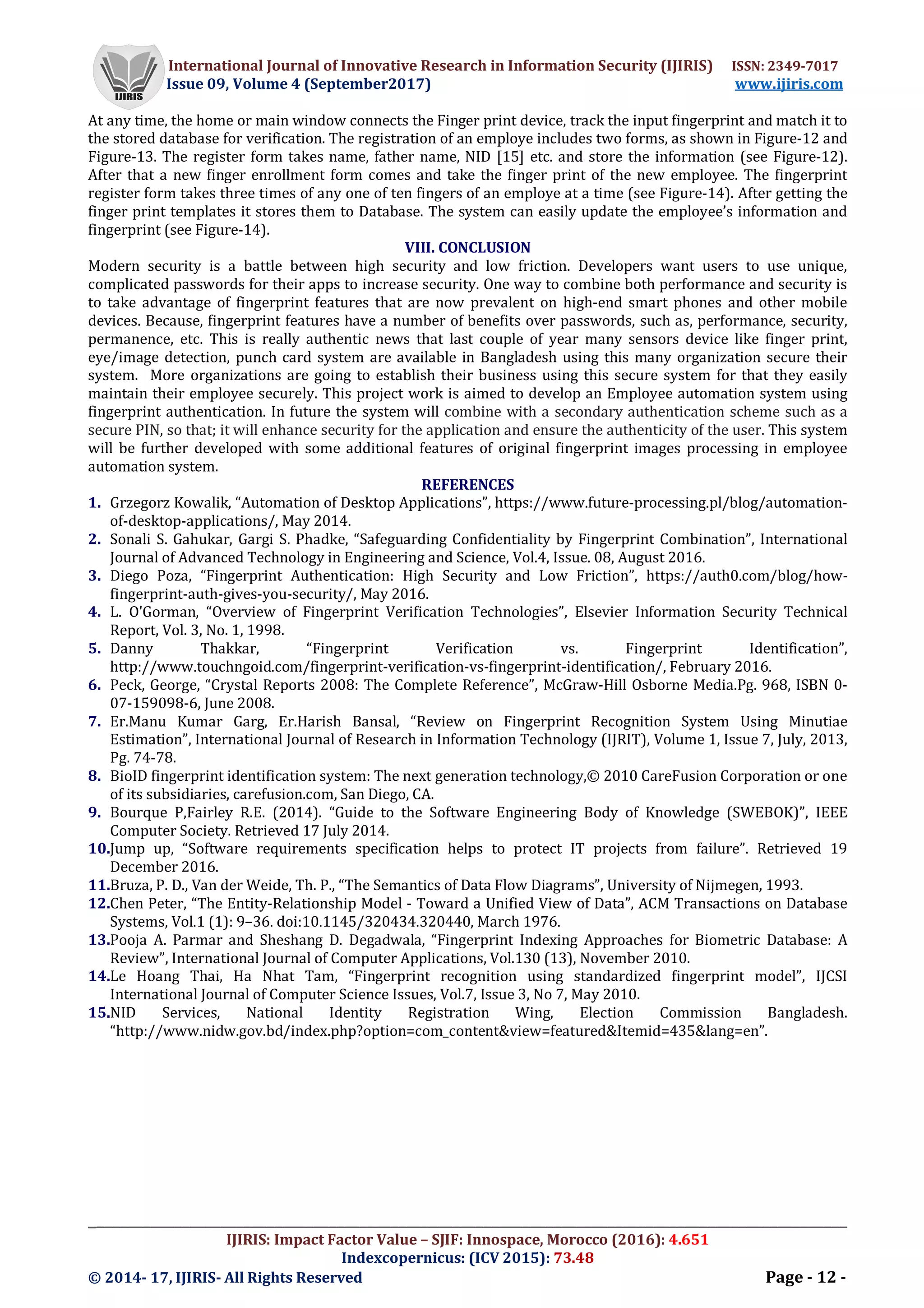 Implement fingerprint authentication for employee automation system | PDF