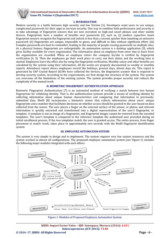 Implement fingerprint authentication for employee automation system | PDF